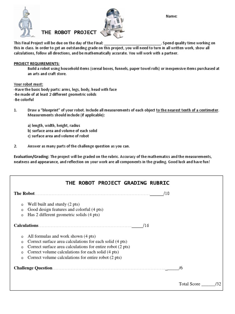 3D Robot Project for 3rd Grade | PDF | Area | Surface Area