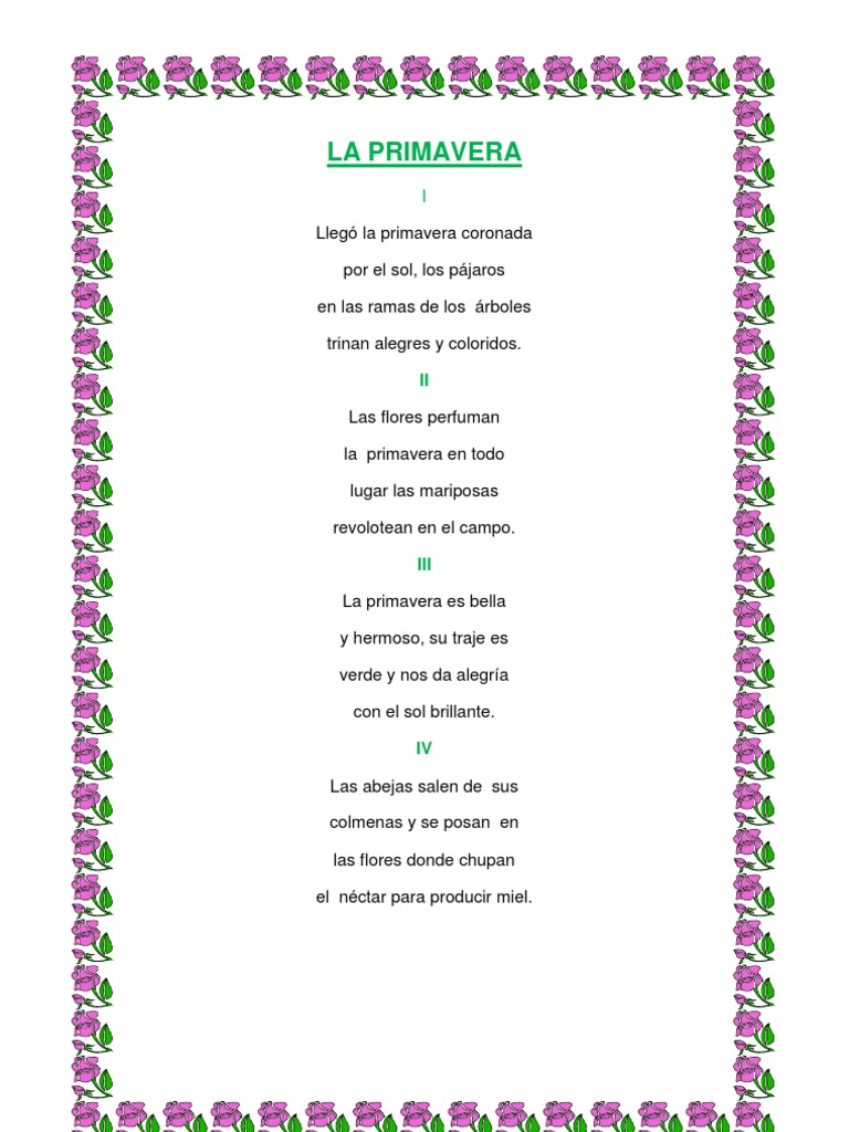 Poema Infantil sobre la Primavera | PDF | Viajes y turismo | Hogar ...