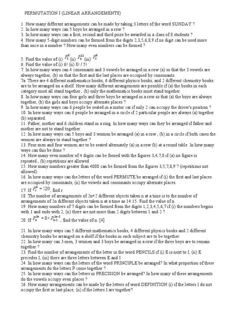 Permutations And Arrangements Calculating The Number Of Possible Ways