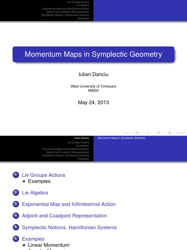 Momentum Maps in Symplectic Geometry: Iulian Danciu | PDF | Lie Groups | Hamiltonian Mechanics