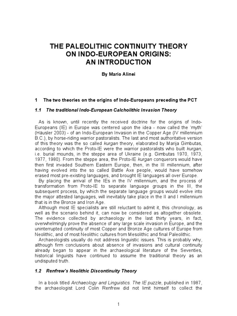 The Paleolithic Continuity Theory On Indo-European Origins: An ...