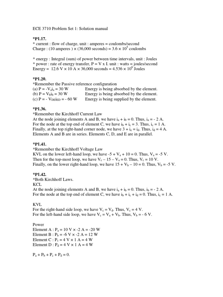 ECE Problem Set 1 Solutions | Download Free PDF | Series And Parallel ...
