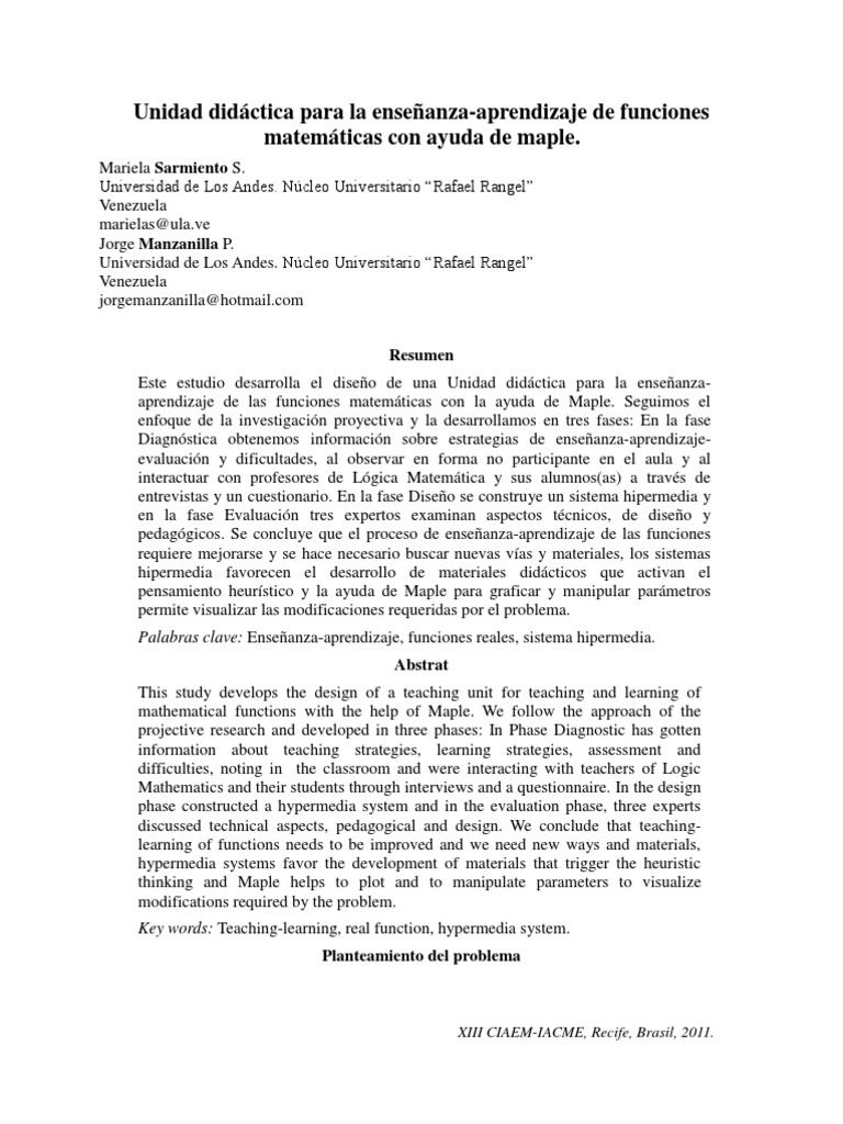 Unidad didáctica de funciones con Maple | PDF | Aprendizaje | Función (Matemáticas)