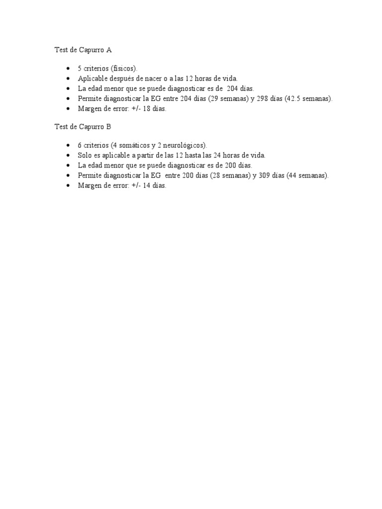 Test de Capurro A | PDF | Salud y bienestar