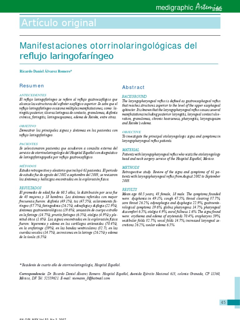 Reflujo Laringofaringeo Art 1 | PDF | Enfermedades digestivas ...