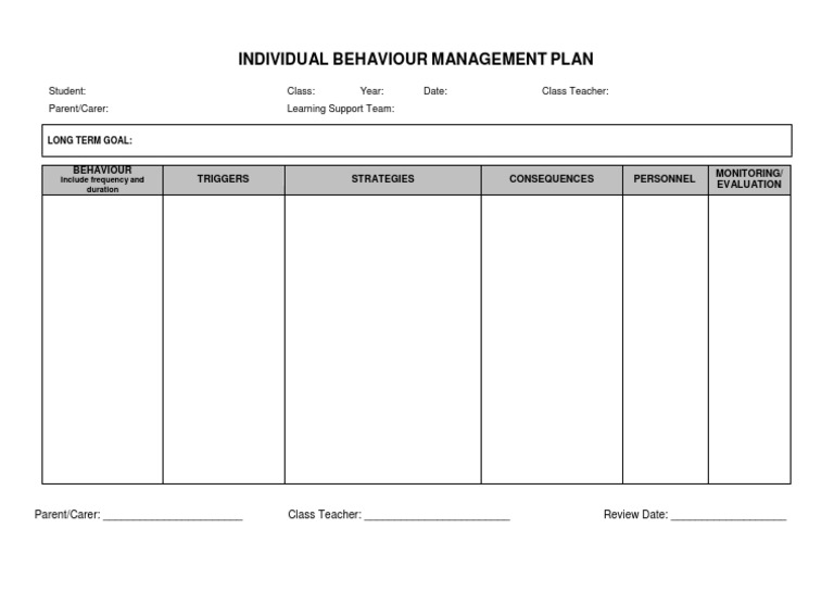 Individual Behaviour Management Plan | PDF