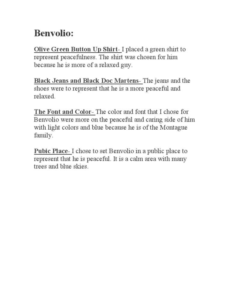 Benvolio's Peaceful Style Choices | PDF