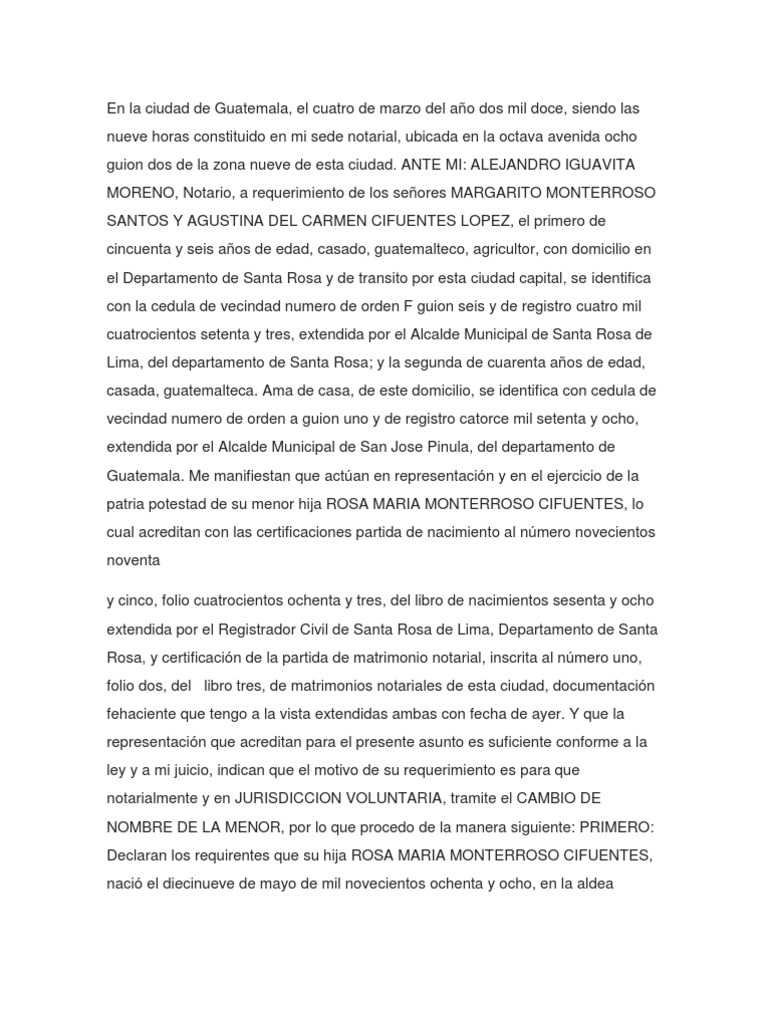 Acta Notarial De Cambio De Nombre Guatemala Gobierno