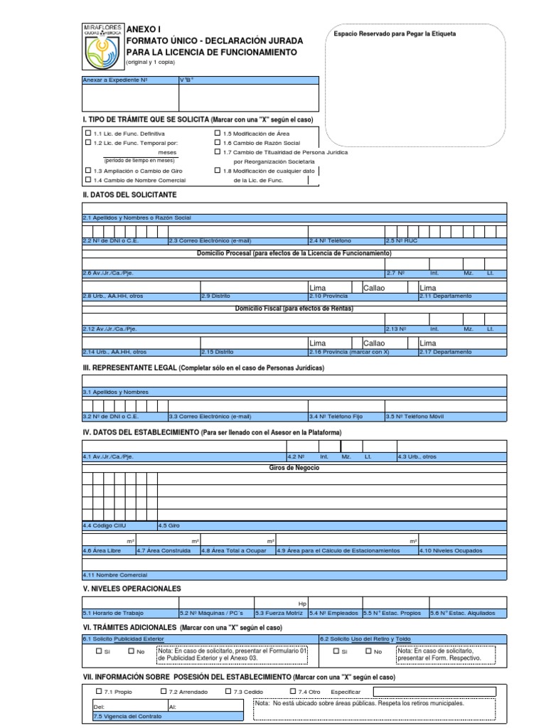 Formato Unico Declaracion Jurada Para -Licencia de Funcionamiento ... Formato Unico Declaracion Jurada Para -Licencia de Funcionamiento ...