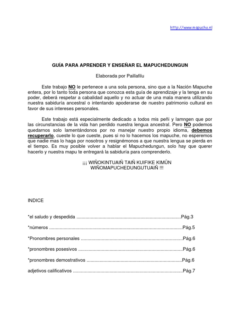 Guia para Entender y Hablar El Mapudungun | PDF
