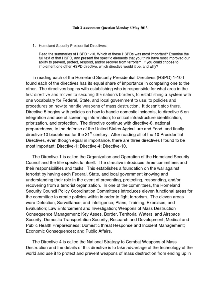 Homeland Seecurty Presidential Directives | PDF | Homeland Security ...