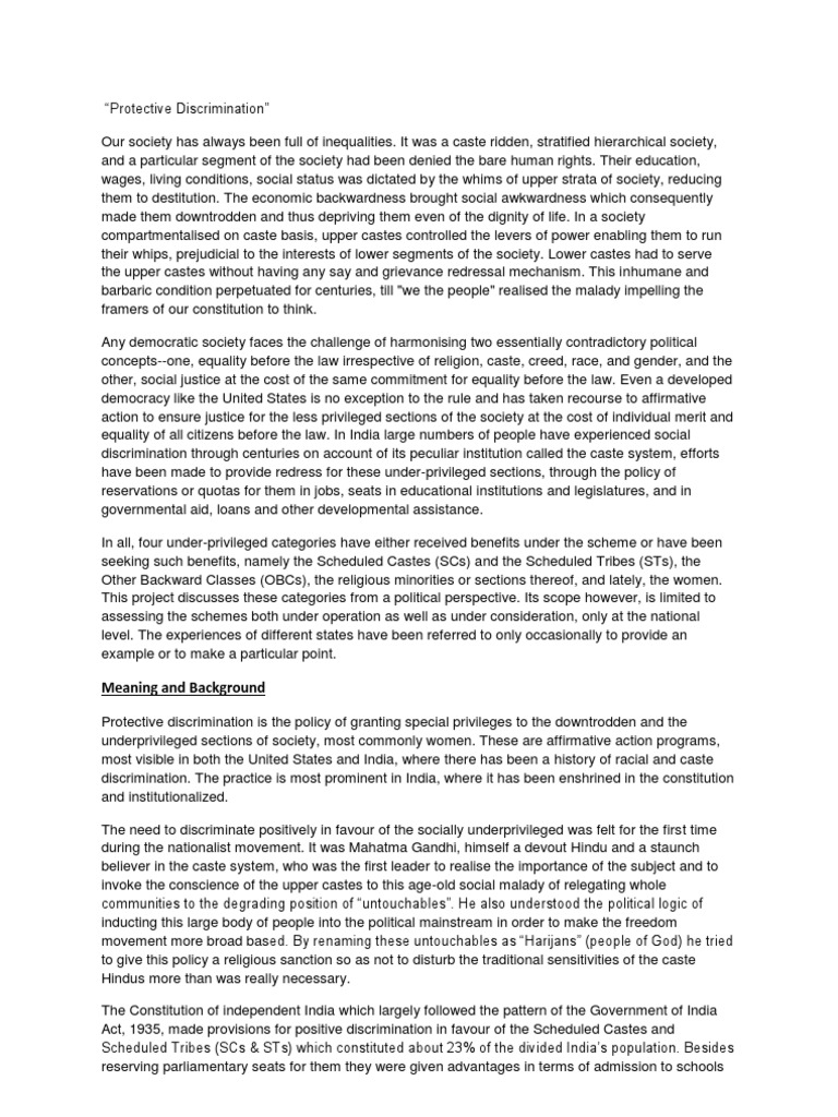 Protective Discrimination | PDF | Dalit | Social Justice