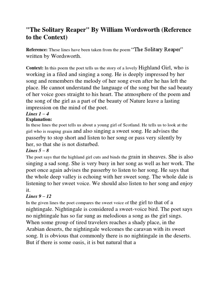 The Solitary Reaper | PDF | Poetry | Entertainment (General)