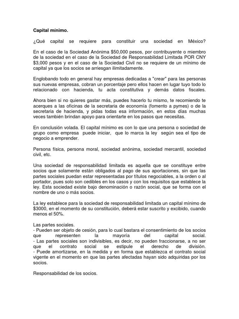 Capital mínimo para sociedades en México | PDF | Compañía de ...