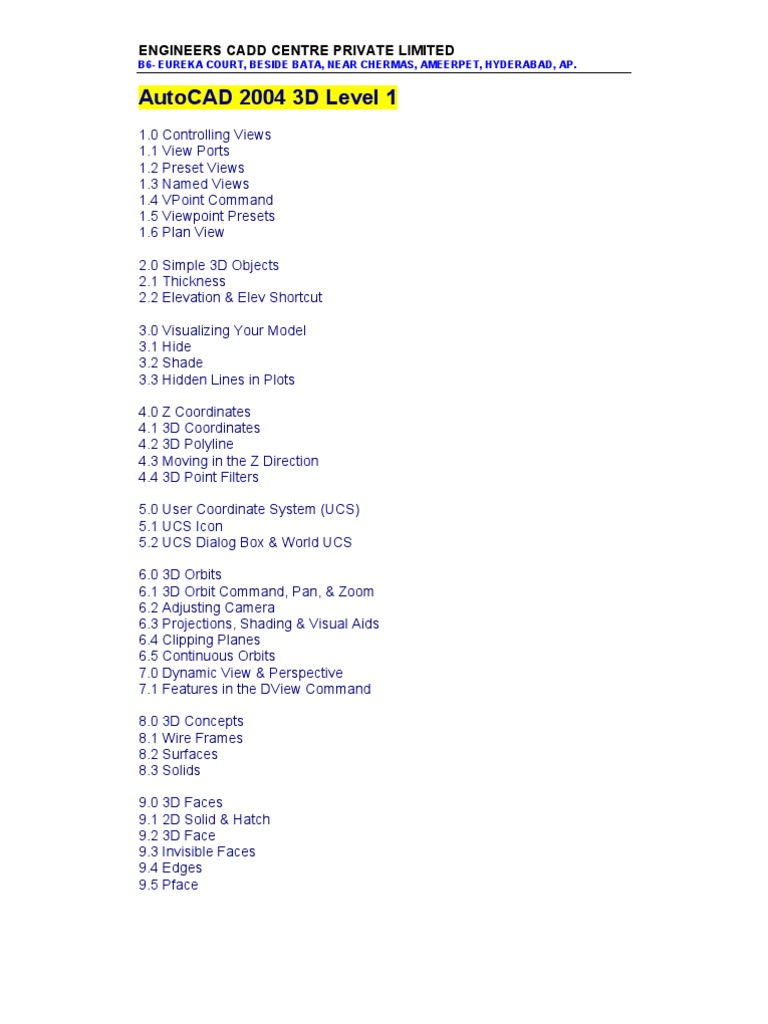 Syllabus For AutoCAD-3D Modeling. | PDF | 3 D Computer Graphics | Surface