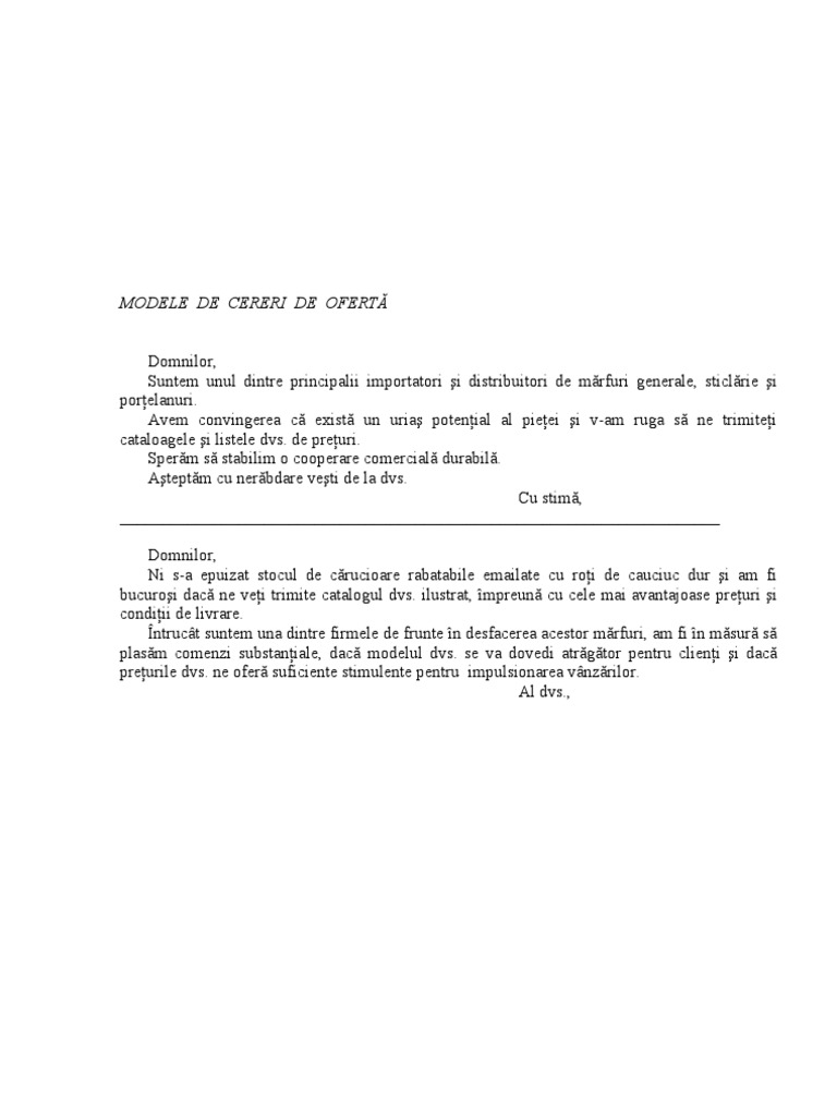 Model de Cerere de Oferta | PDF