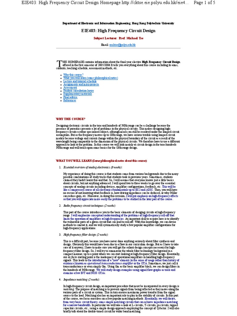 High Frequency Circuit Design Course | PDF | Amplifier | Electronic ...
