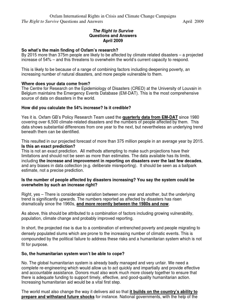 The Right To Survive Q and A | PDF | Aids | Effects Of Global Warming