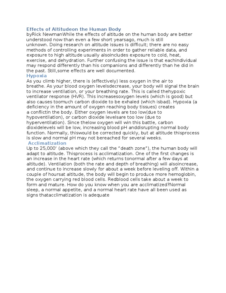 Impact of Altitude on Human Physiology | PDF | Wellness | Science ...