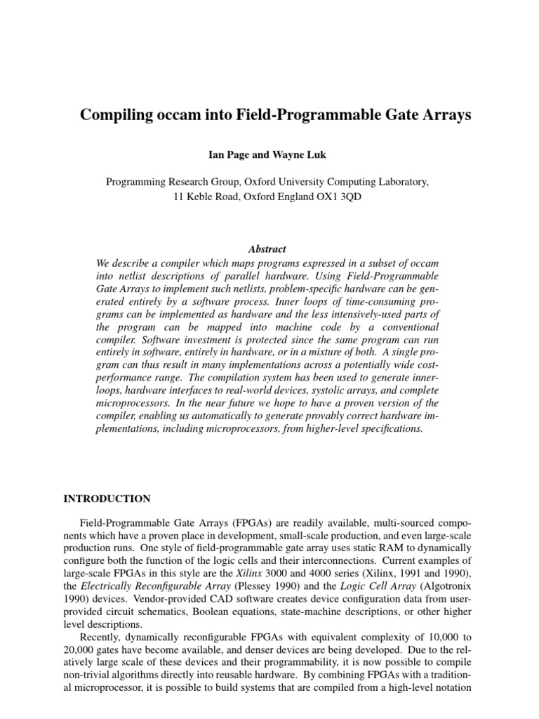 Compiling Occam Into Field-Programmable Gate Arrays: Ian Page and Wayne Luk | Download Free PDF ...