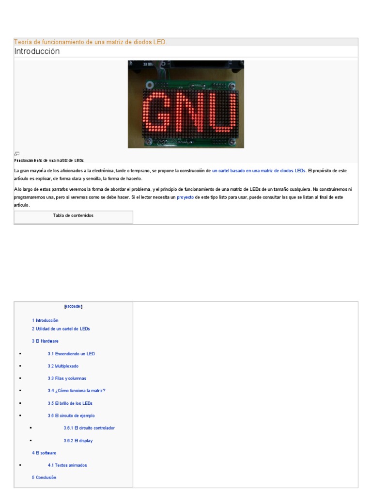 Funcionamiento de una matriz de diodos LED | PDF | Placa de circuito ...