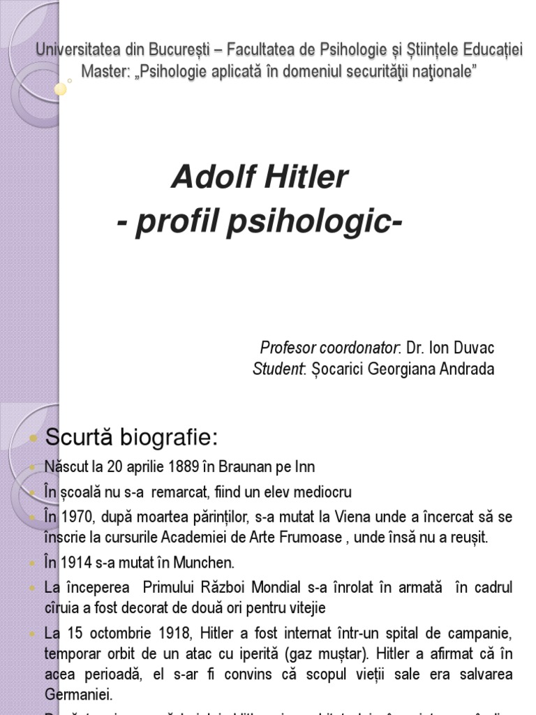 ADOLF HITLER - Profil Psihologic | PDF