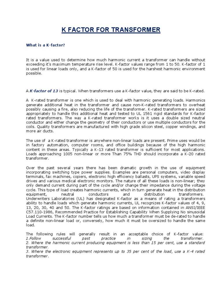 K factor for Transformer | Transformer | Electric Current