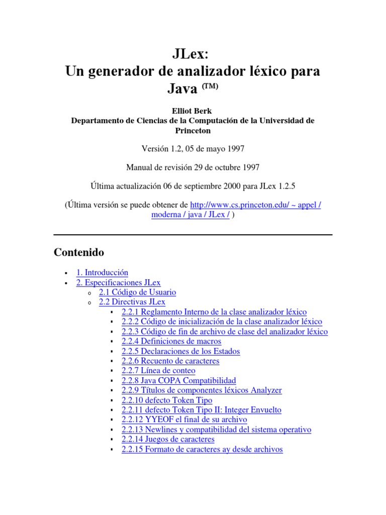 Manual de Jlex | PDF | Expresión regular | Java (lenguaje de programación)