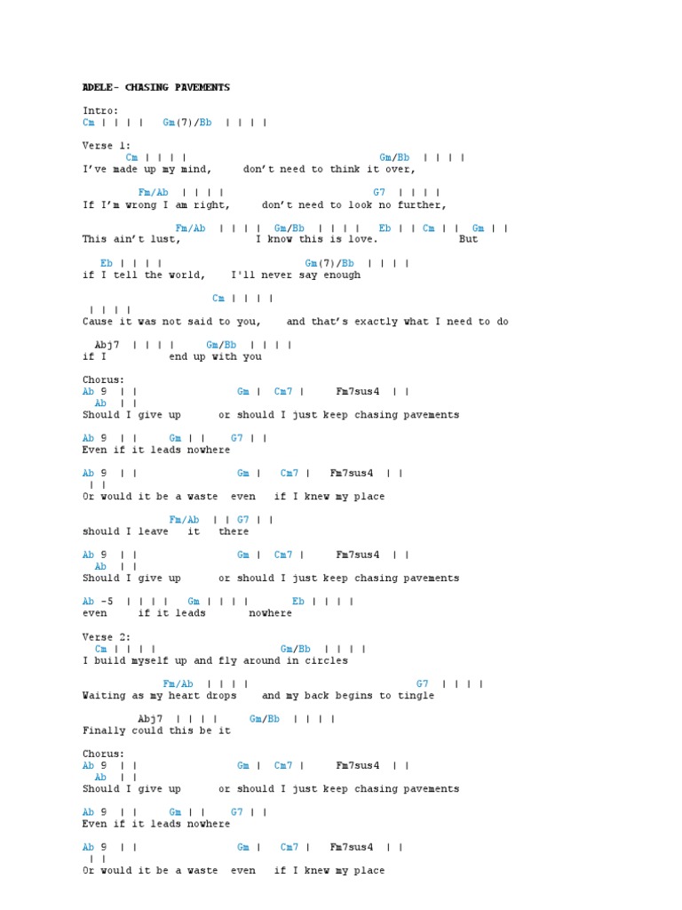 ADELE - Chasing Pavements | PDF | Songs | Musical Compositions