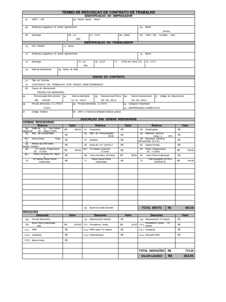 Novo Modelo TRCT | PDF | Banco de Horas | Trabalho Temporário