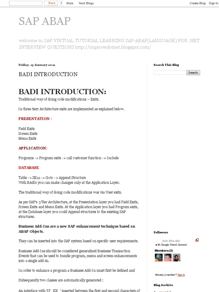 Sap Abap - Badi Introductio1 | PDF | Class (Computer Programming) | Method (Computer Programming)