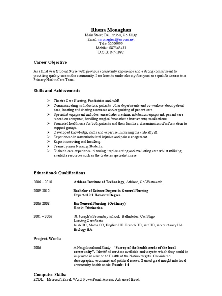 Sample CV (Nursing) | PDF | Nursing | Caregiver
