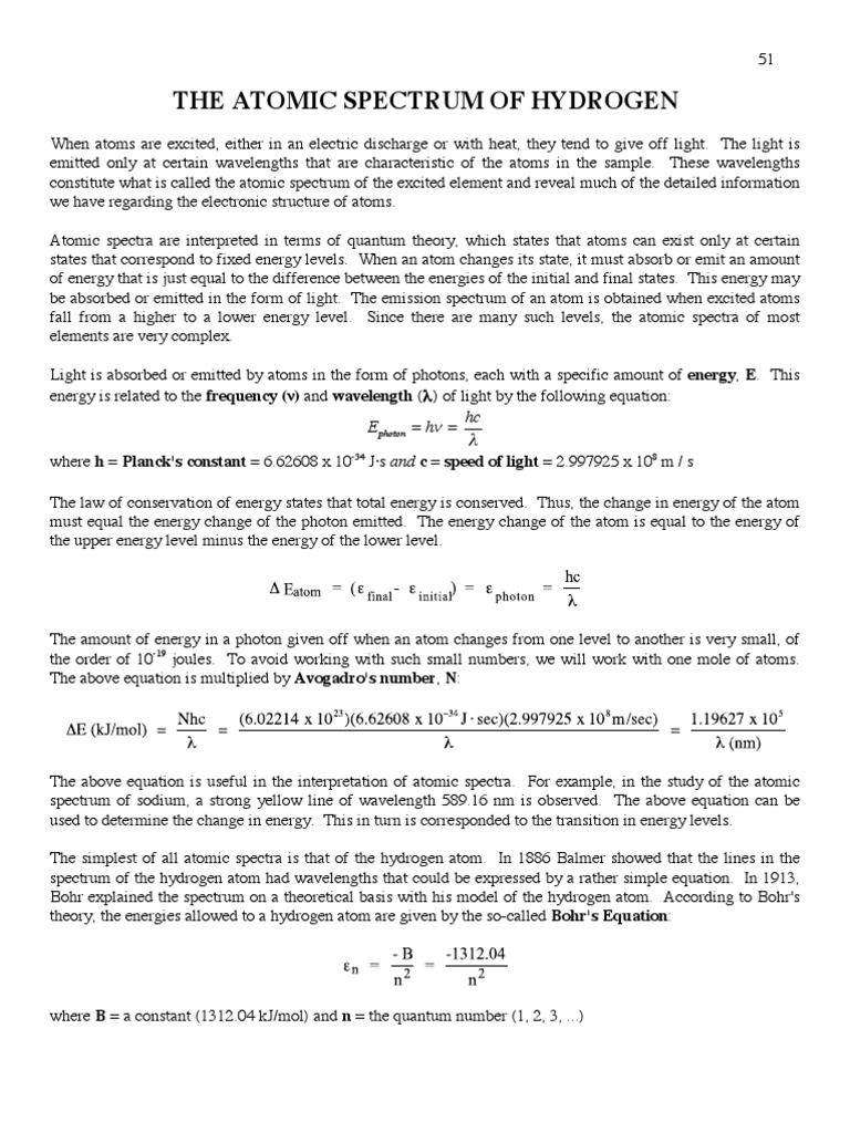 Hydrogen Spectrum | PDF | Emission Spectrum | Energy Level