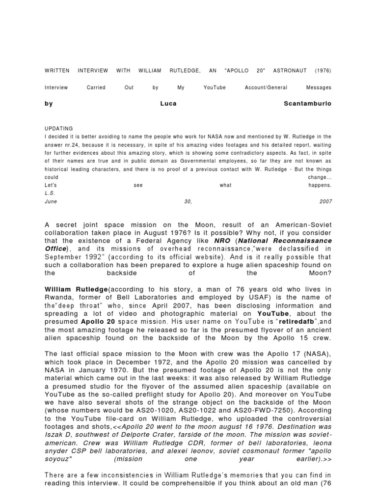 Written Interview With William Rutledge | PDF | Apollo (Spacecraft ...