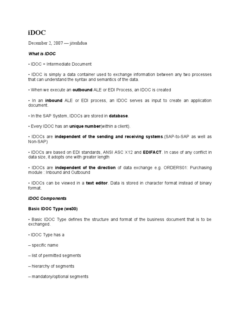IDOC Tcodes | Electronic Data Interchange | File Format