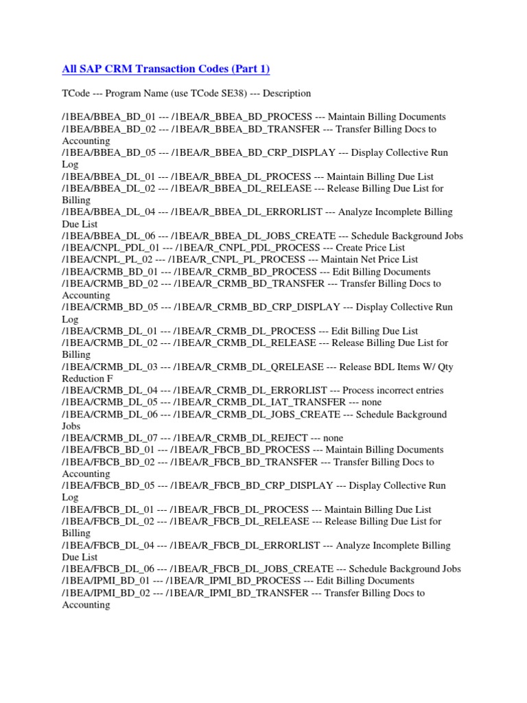 SAP CRM Transaction Codes Overview | PDF | Areas Of Computer Science ...