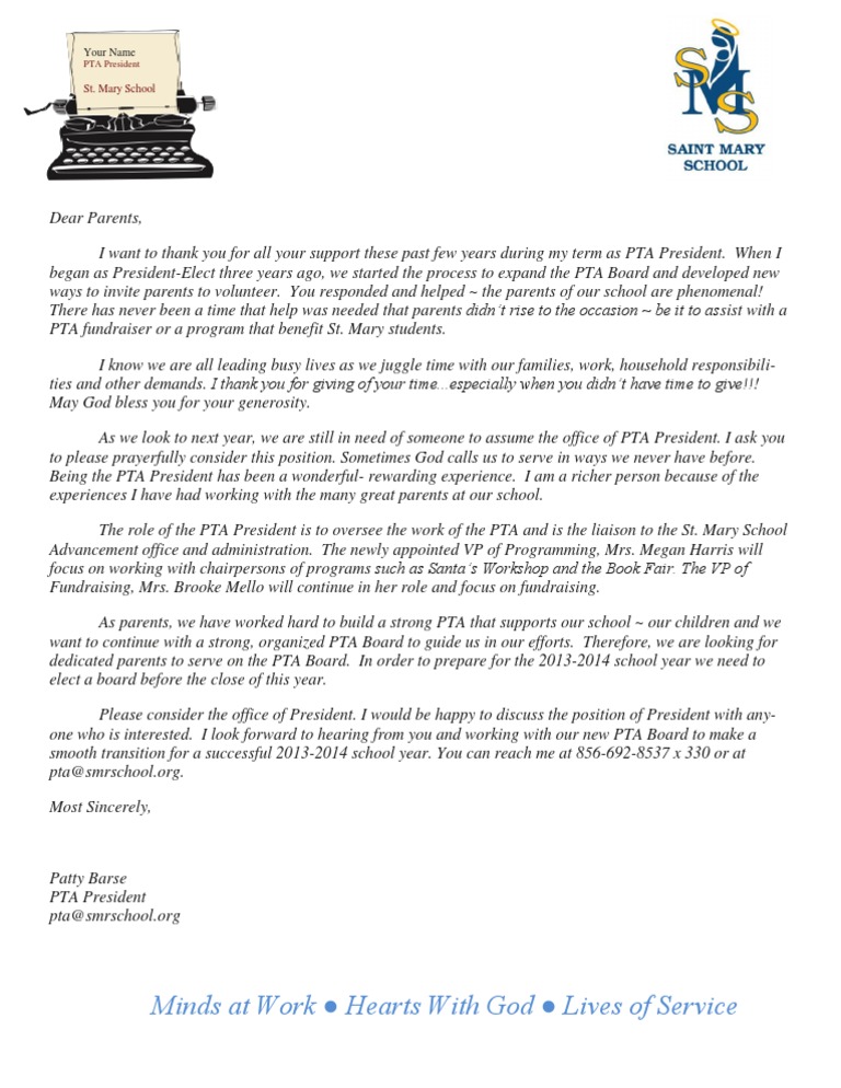 PTA President Farwell Letter