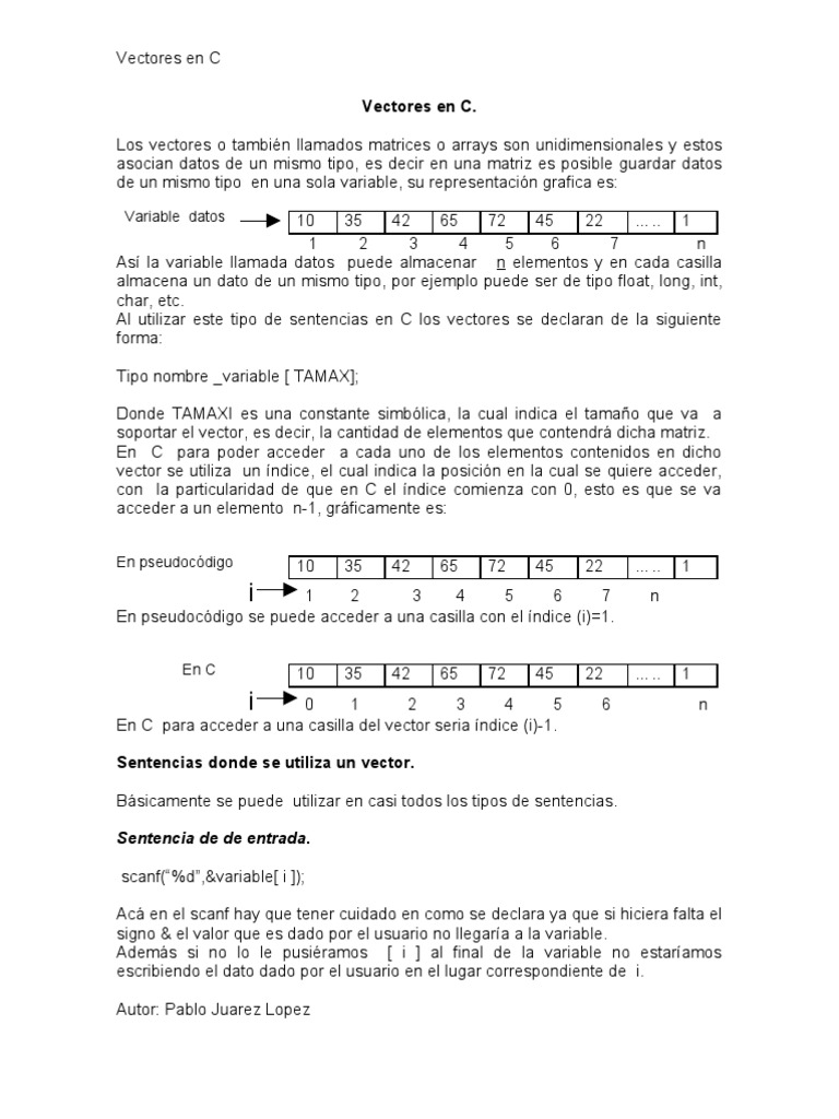 Vectores en C | PDF | Estructura de datos de matriz | Programación de ...