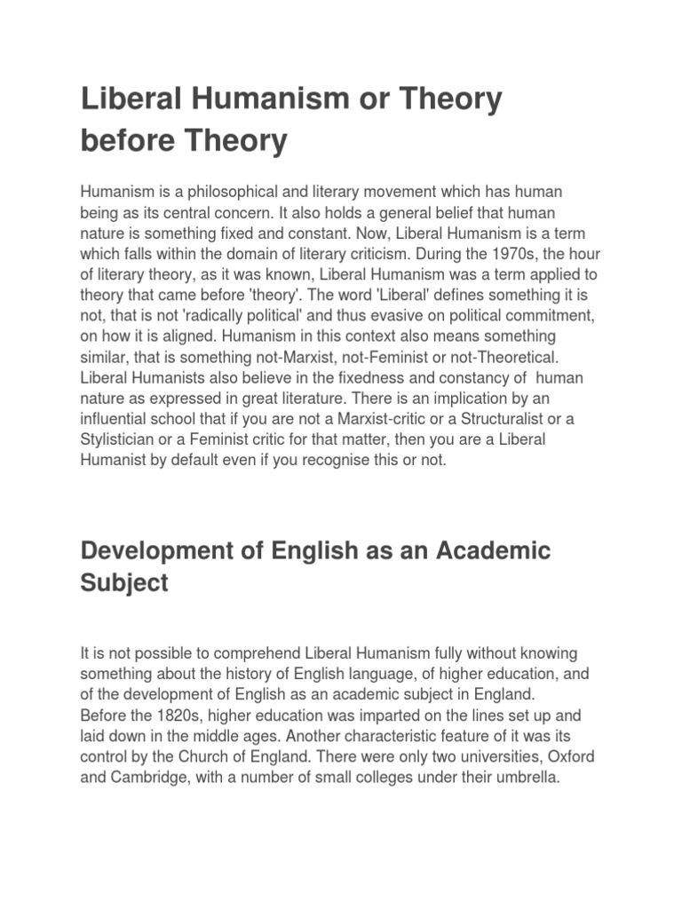 Liberal Humanism or Theory Before Theory | PDF | Poetry