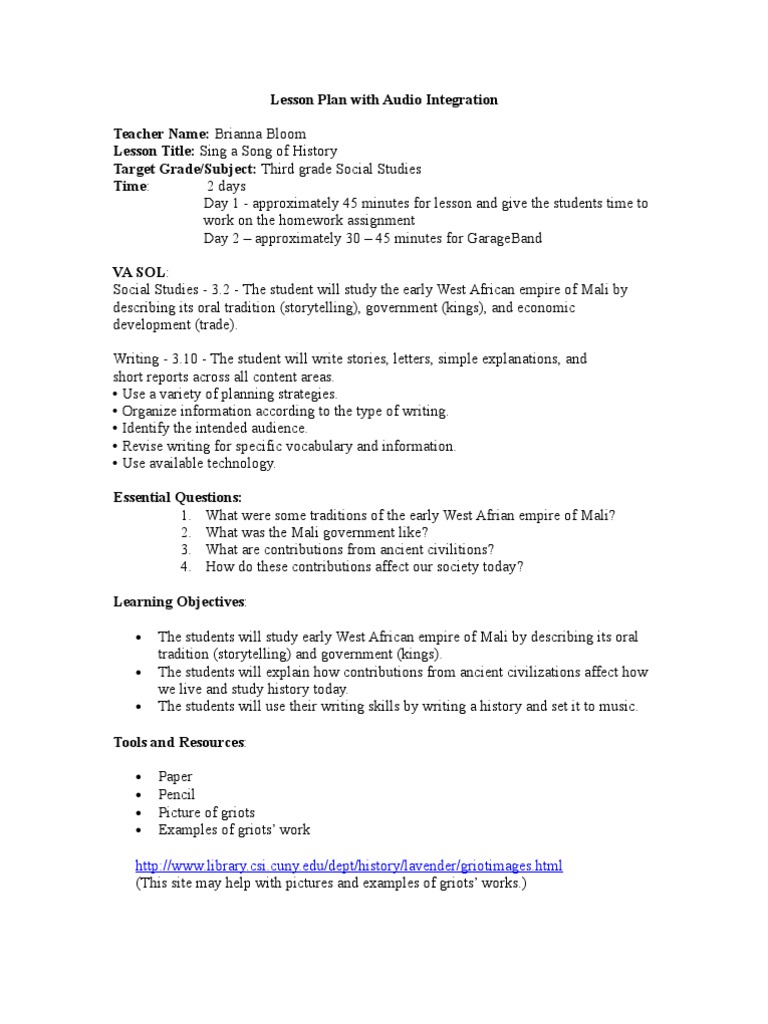Lesson Plan With Audio Integration | PDF | Storytelling | Oral Tradition