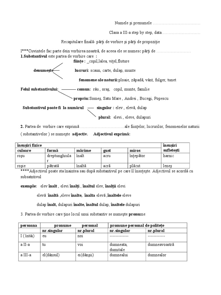 Recapitulare Parti de Vorbire
