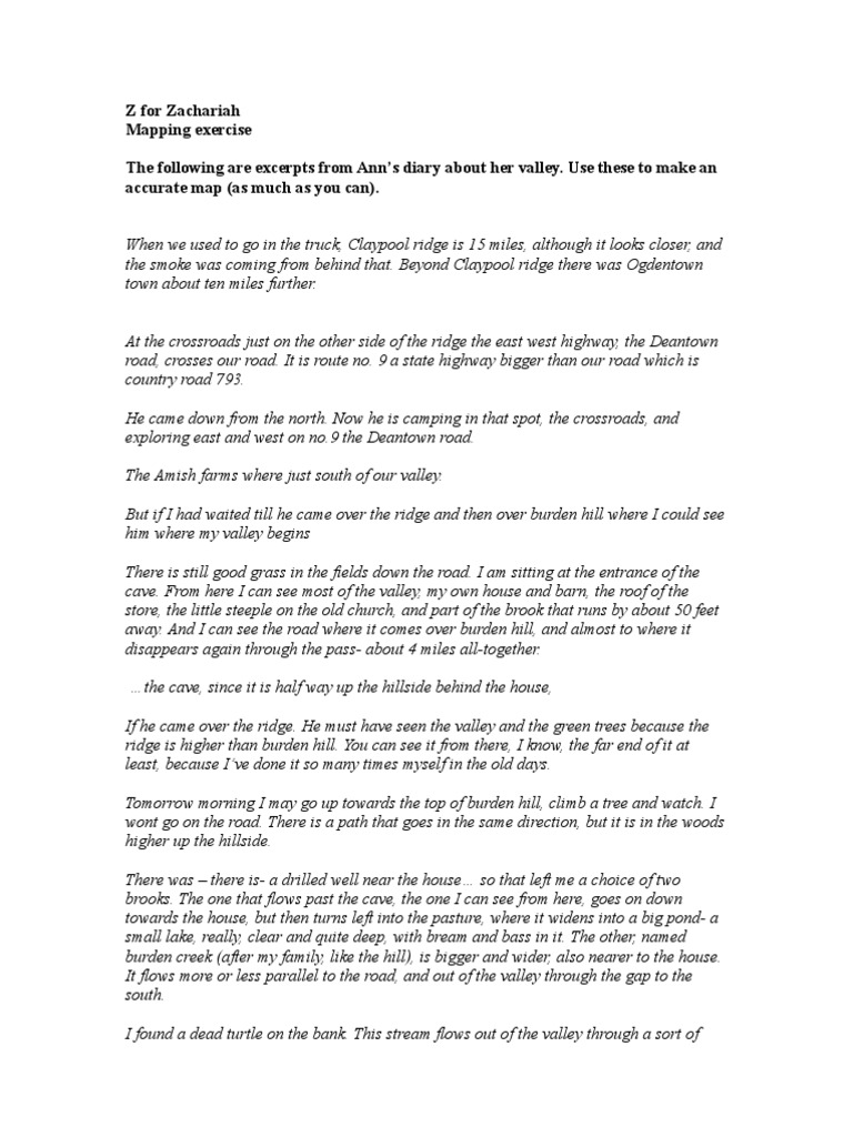 Z For Zachariah Mapping Activity | PDF | Stream | Pond