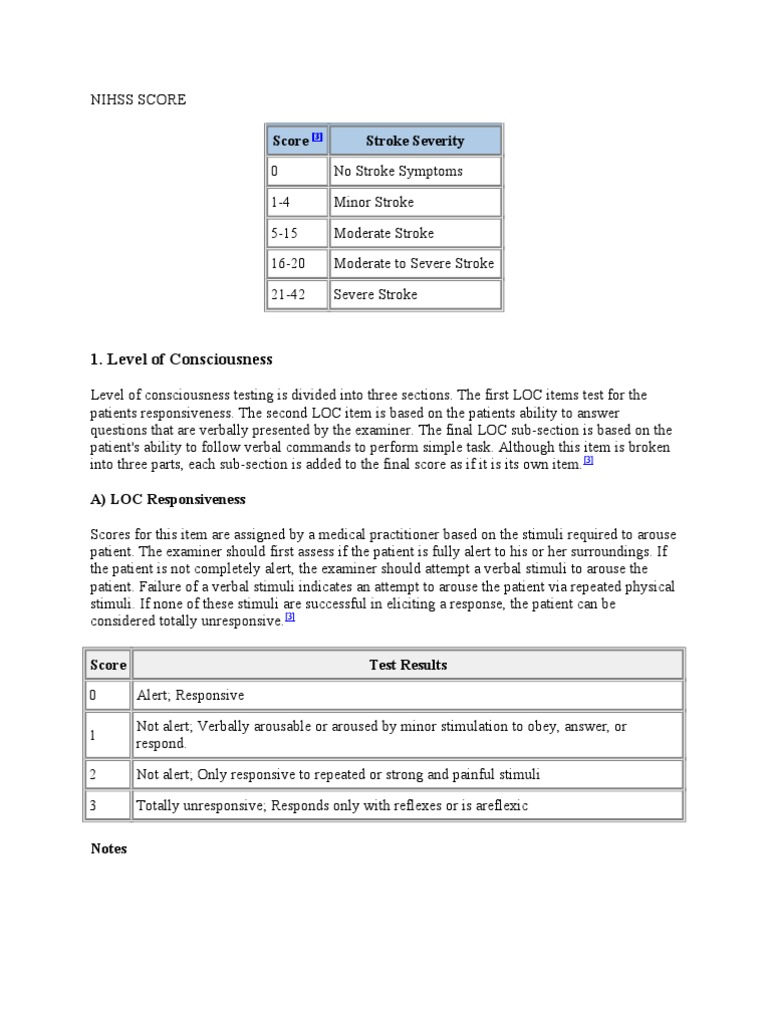 Nihss Score | PDF | Mental Processes | Medicine