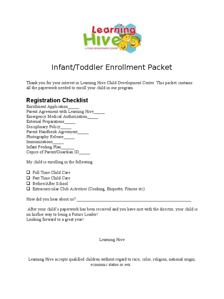 Infant/Toddler Enrollment Packet | PDF | Parent | Relationships