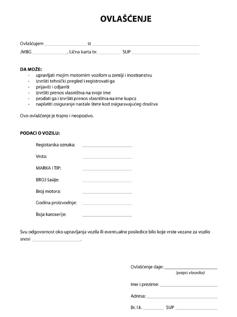 Ovlascenje Za Upravljanje Tudjim Vozilom | PDF