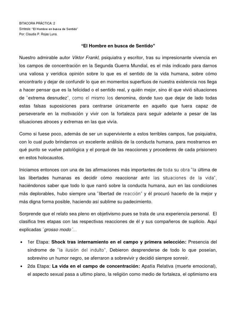 Bitacora Practica 2 El Hombre en Busca de Sentido | PDF | Sicología ...