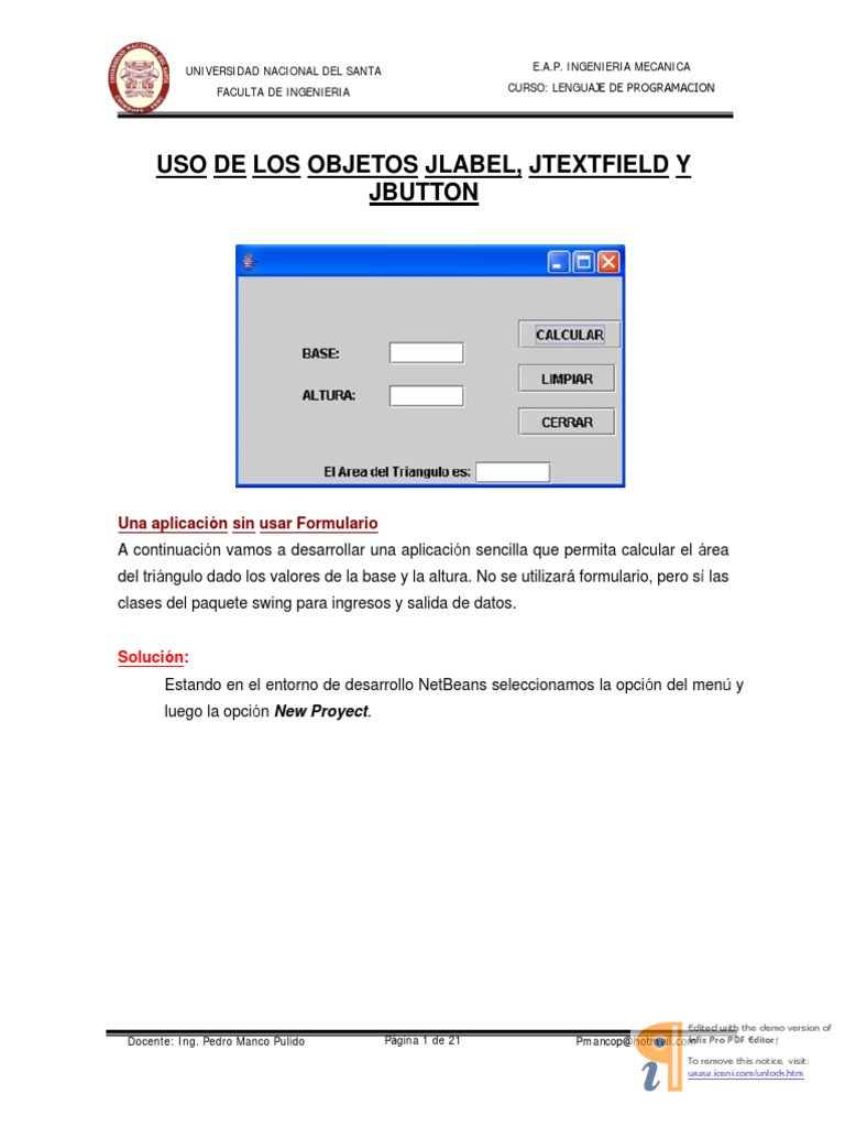 001 Tema 2 Objetos Jlabel Jtextfield Jbutton | PDF | Java (lenguaje de ...