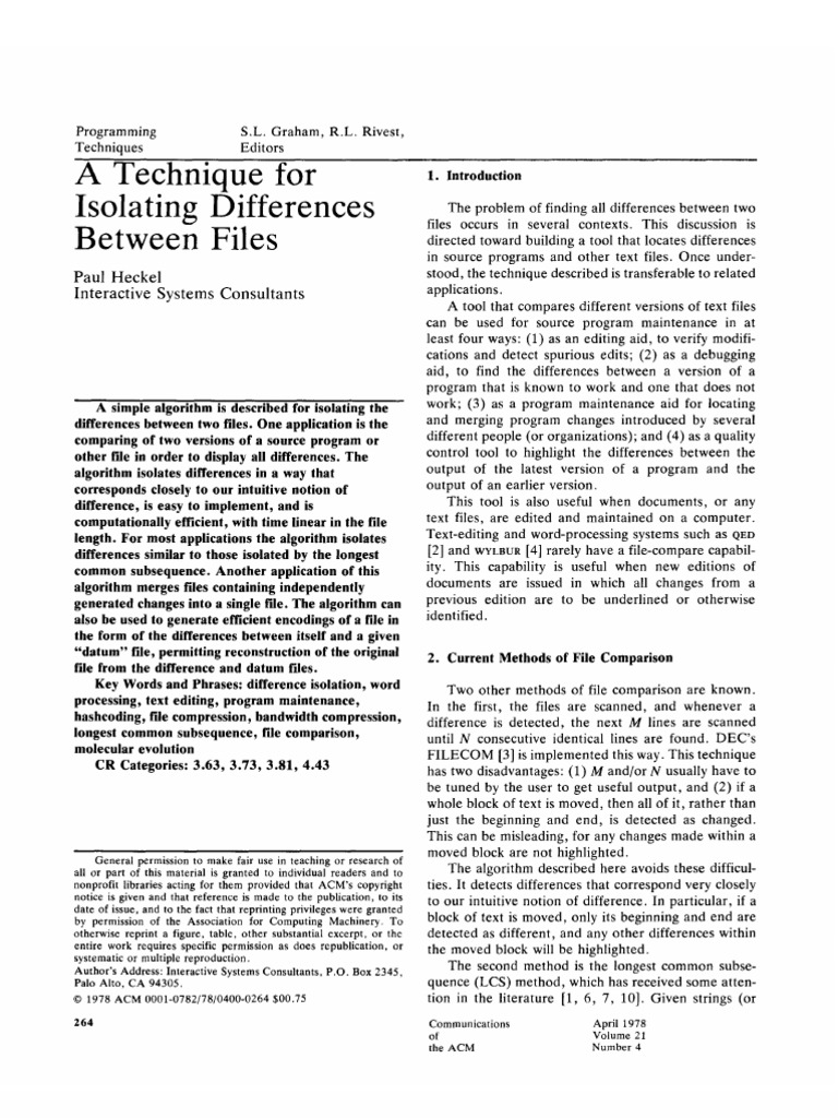 A Technique For Isolating Differences Between Files Pdf String Computer Science C