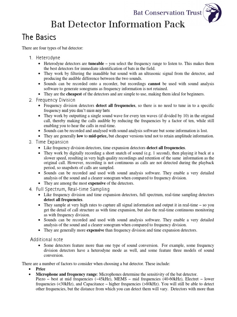 Comprehensive Bat Detector Guide | PDF | Detector (Radio) | Microphone