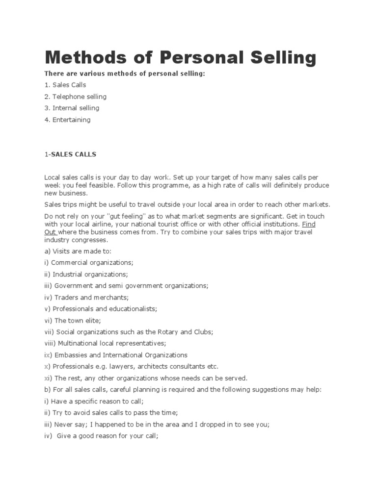 Methods of Personal Selling | PDF | Sales | Business